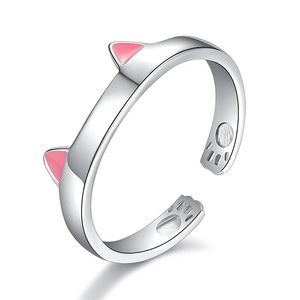 Jewelry | Sterling Silver Pink Cat Ear Adjustable Ring | Poshmark
